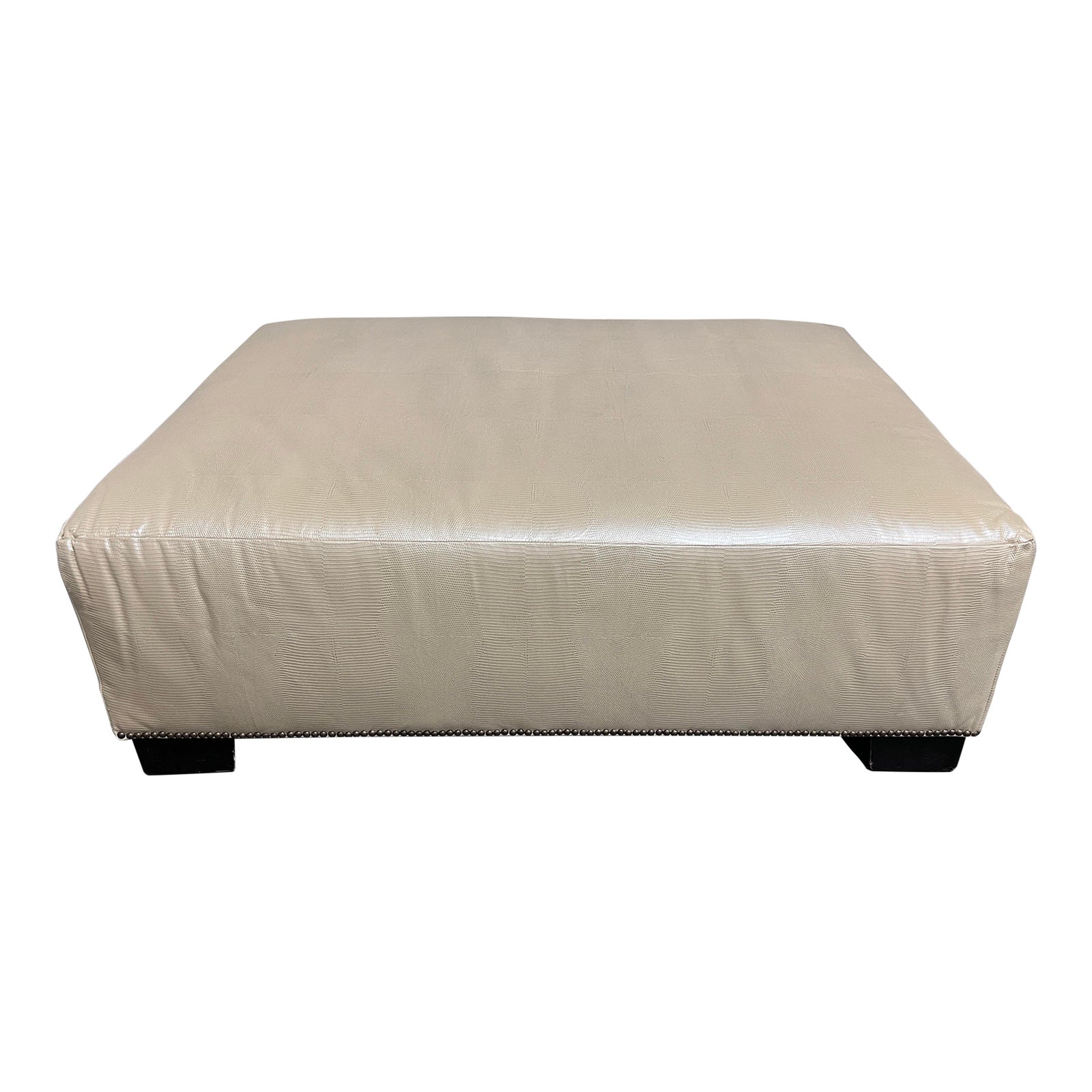 Mitchell Gold Tufted Leather Ottoman | Design Plus Gallery