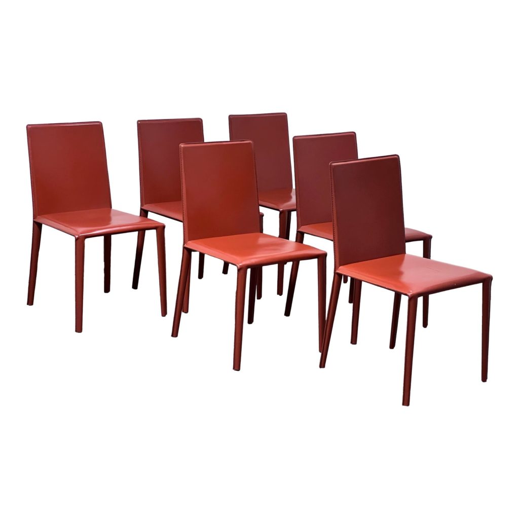 Arper Norma Brick Red Leather Dining Chairs, Set of Six. Original Price ...