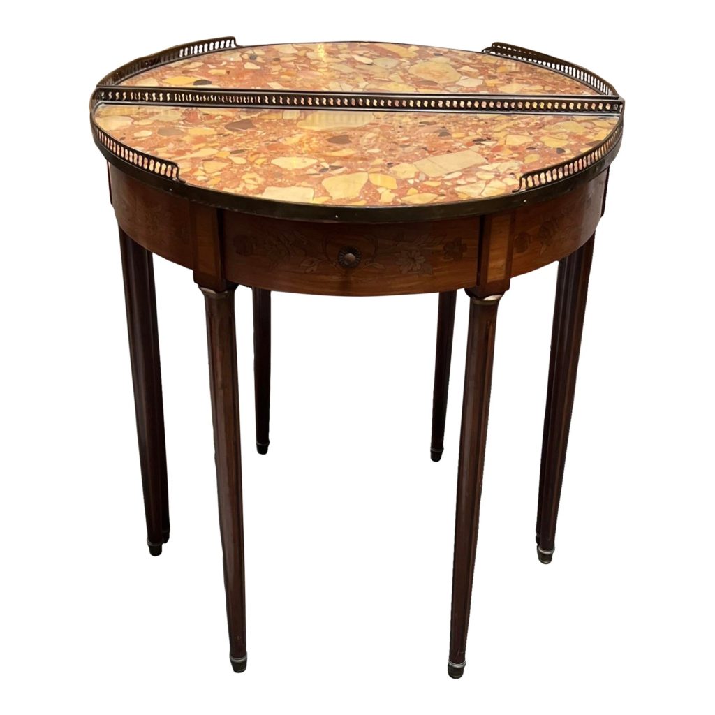 Antique French Marble Top Demilune Tables, a Pair - Design Plus Gallery