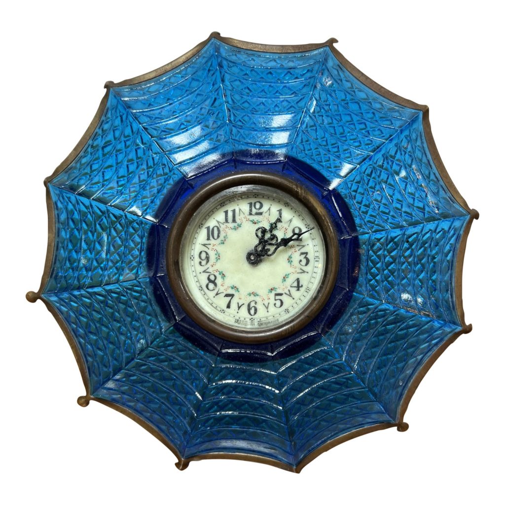 Antique German Blue Glass Umbrella Mantle Clock - Design Plus Gallery