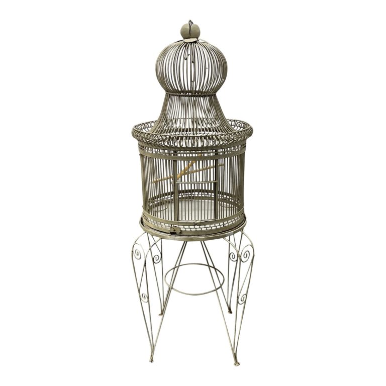Victorian Vintage Bent Iron Bird Cage + Stand - Design Plus Gallery