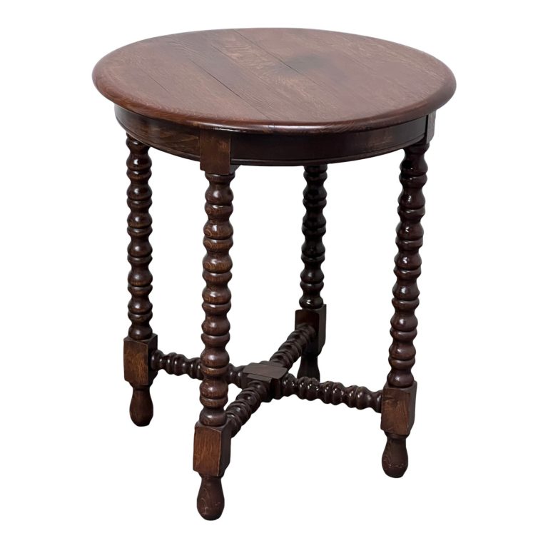 Antique French Round Oak Side Table With Bobbin Legs - Design Plus Gallery