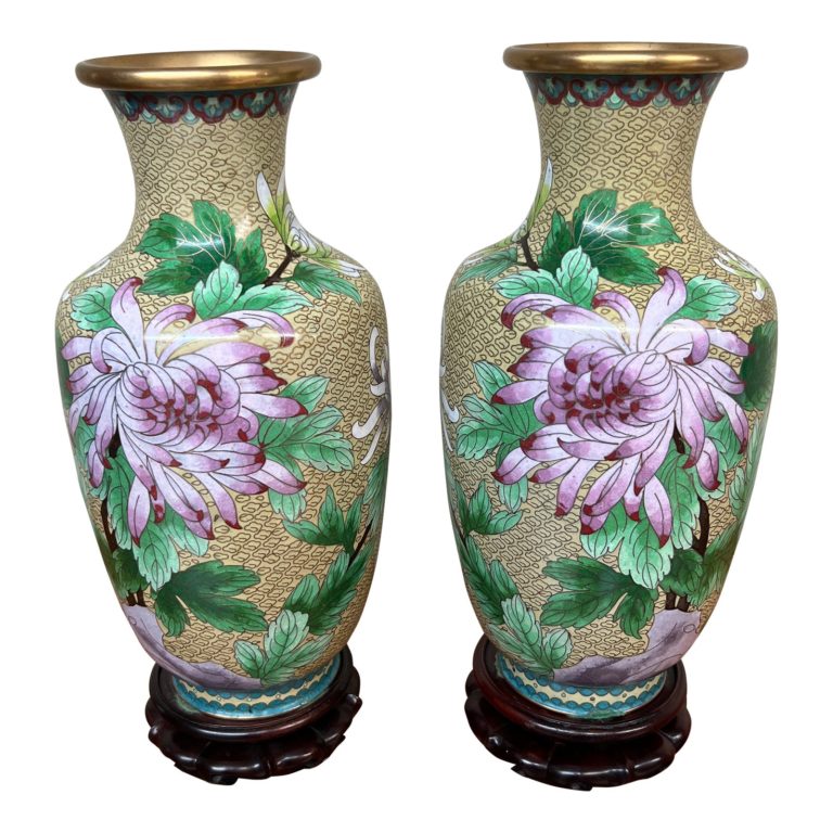 Vintage Cloisonné Vases, Pair - Design Plus Gallery