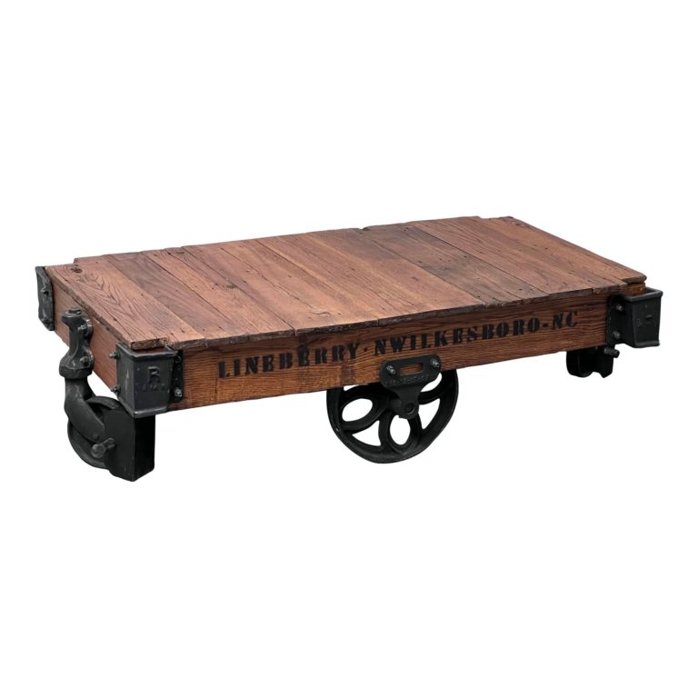 Antique Lineberry Factory Cart/Rustic Coffee Table - Design Plus Gallery