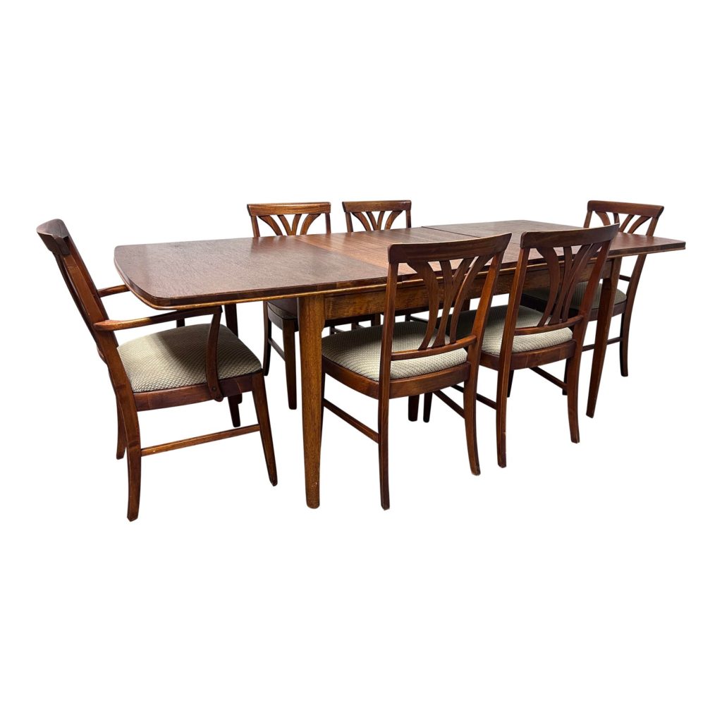 Vintage Philippine Pine Wood Extension Dining Room Table + Six Chairs ...