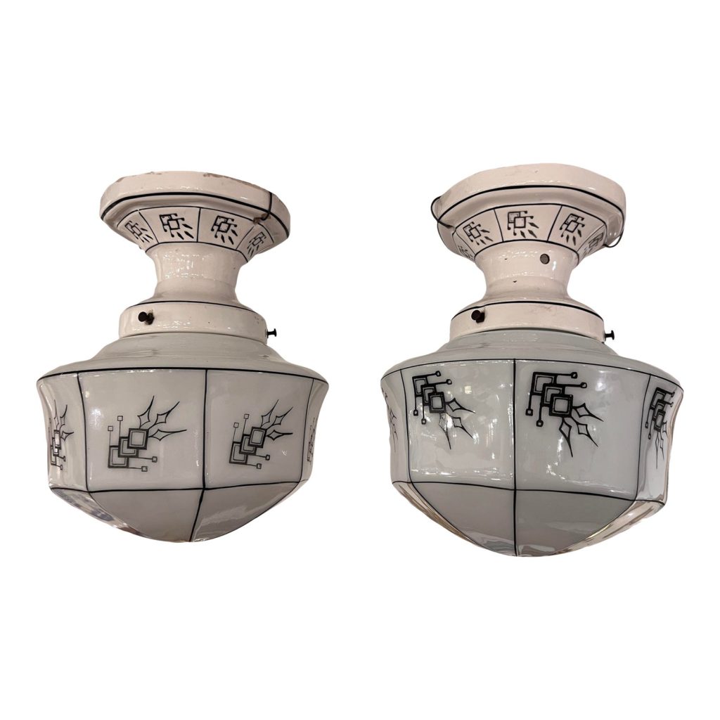 Art Deco Black Pine Stripe Porcelain Light Fixture, a Pair | Design ...