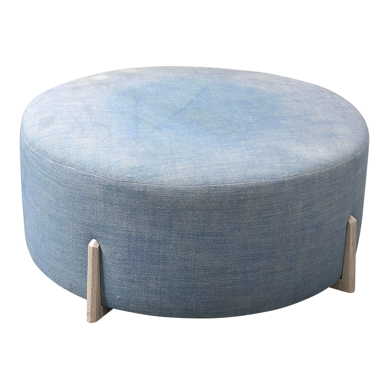 Custom Design White Birch + Blue Denim Round Ottoman - Design Plus Gallery