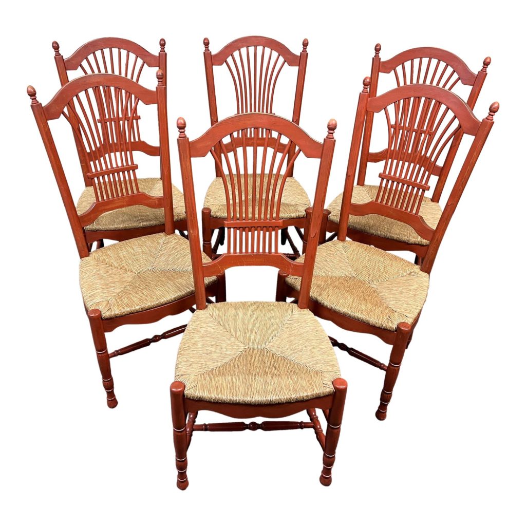 Vintage Style Wheat Sheaf Back Dining Room Chairs, Set of Six - Design ...