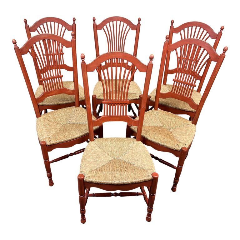 Vintage Style Wheat Sheaf Back Dining Room Chairs, Set of Six - Design ...