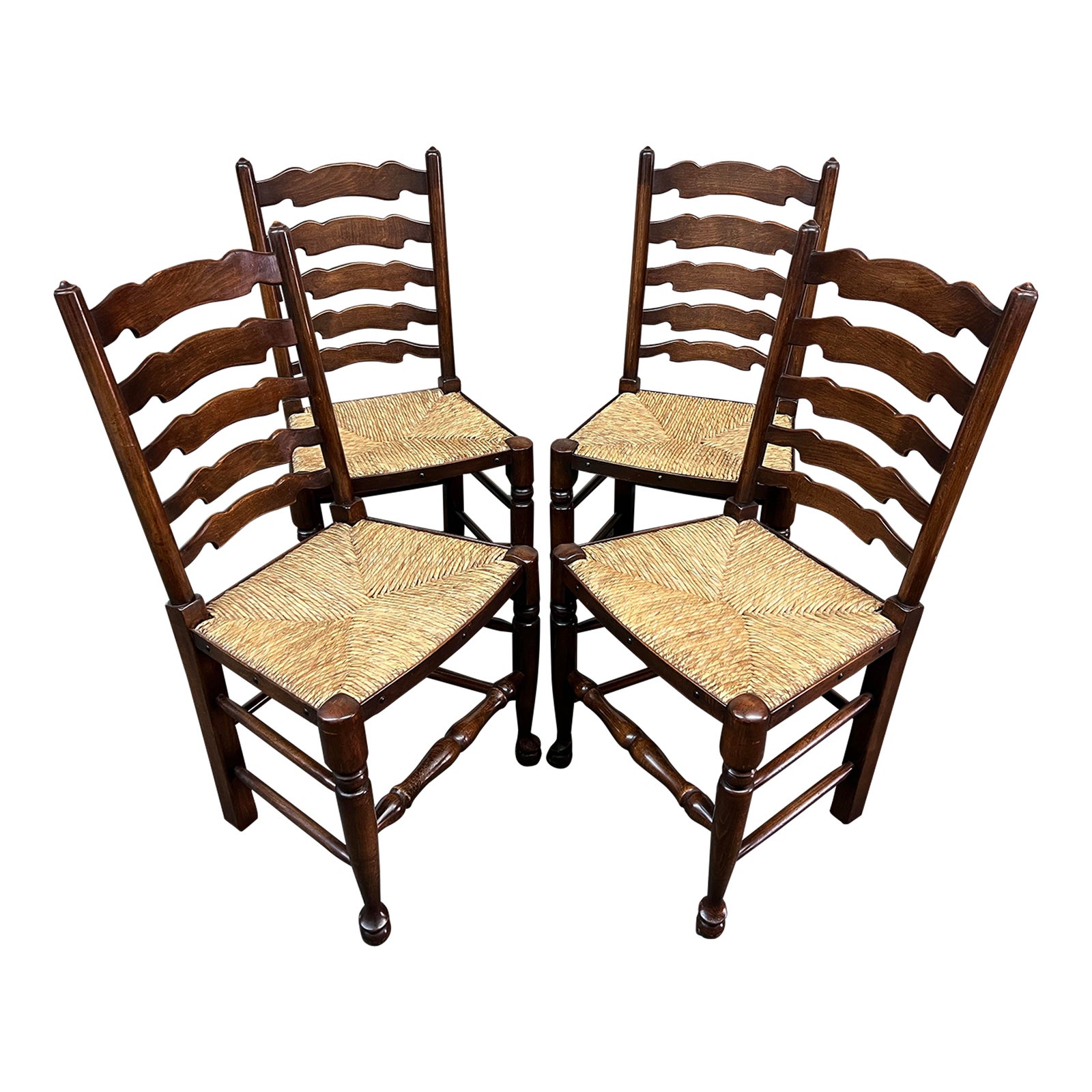 vintage-english-reproduction-ladderback-rush-seat-dining-chairs-set-of ...