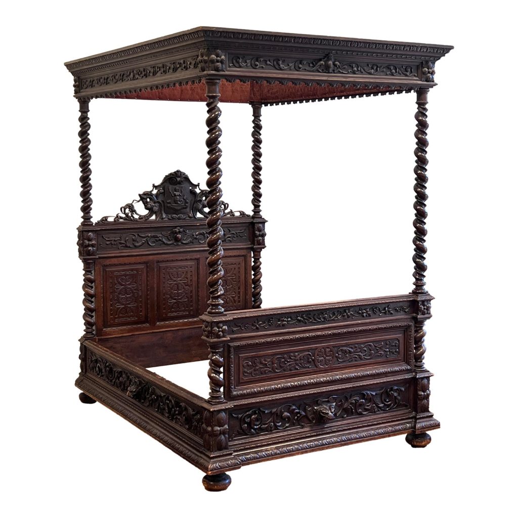 Antique Full Size Canopy Carved Wood Bed Frame - Design Plus Gallery