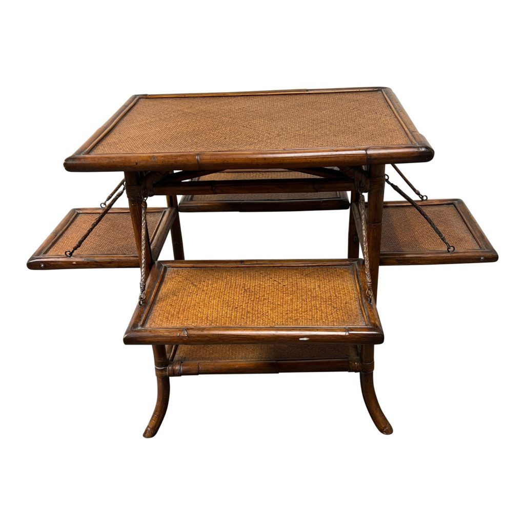 1970's Bamboo & Wicker Drop Leaf Vintage Accent Table - Design Plus Gallery