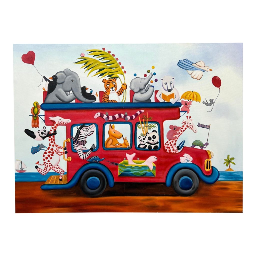 Unsigned Zoo Bus Large Format Painting - Design Plus Gallery