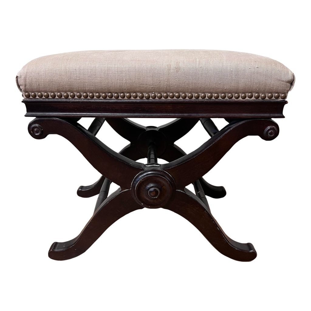 Restoration Hardware Linen, Nailhead and Wood Footstool | Design Plus ...
