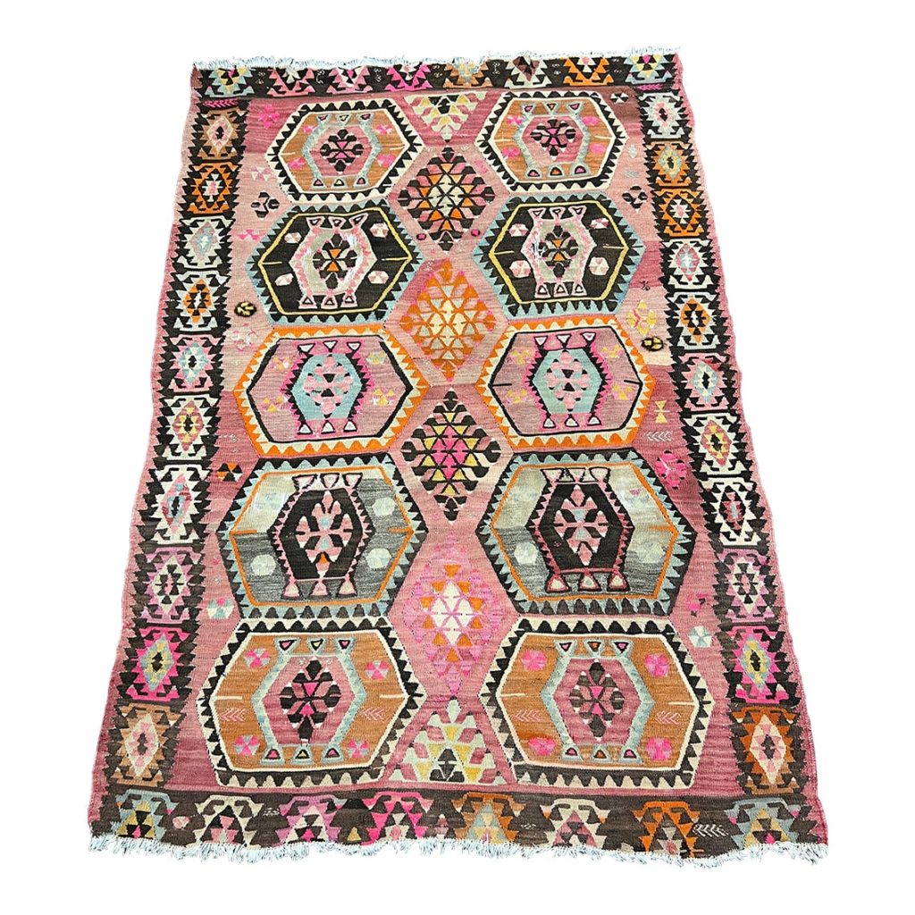 Turkish-Hexagon Pattern Kilim Rug - 4′4″ × 6′4″ - Design Plus Gallery