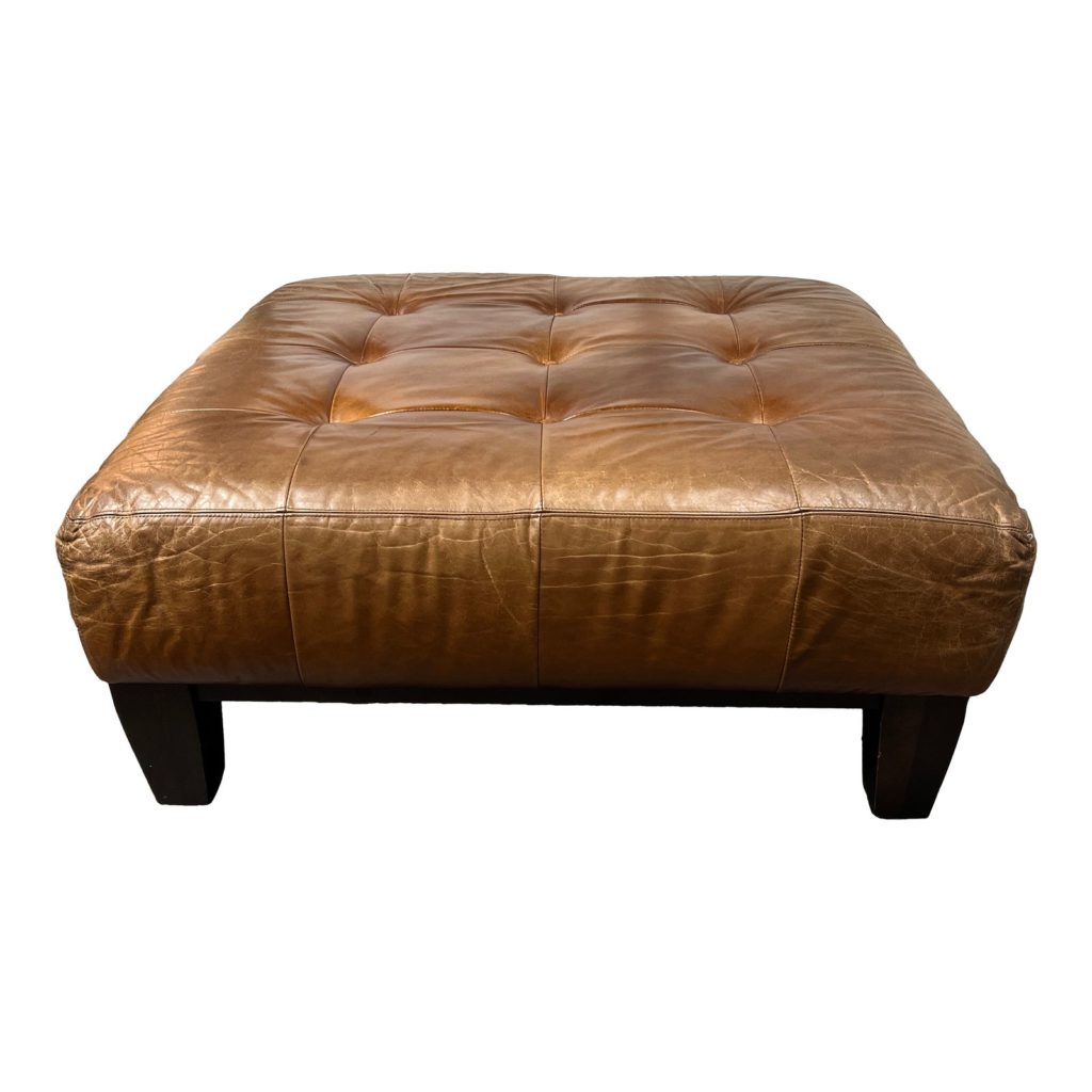 Pottery Barn Sullivan Leather Square Ottoman - Design Plus Gallery
