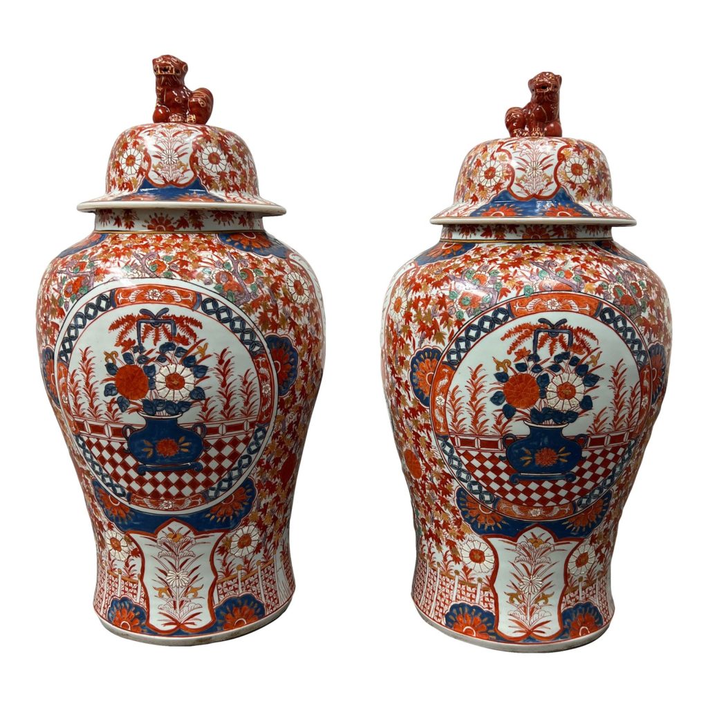Large Japanese Imari Porcelain Urns, a Pair - Design Plus Gallery