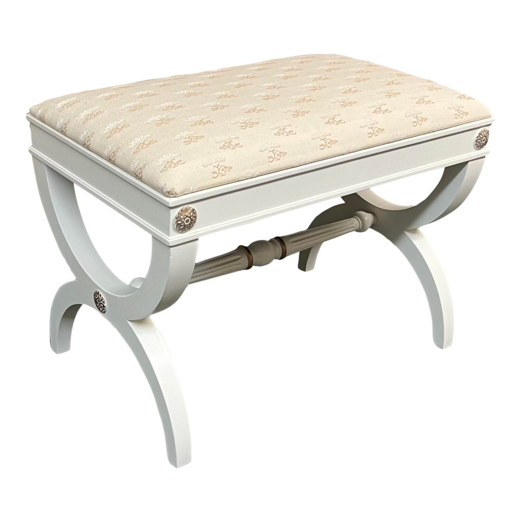 Vintage White Solid Wood Upholstered Small Bench - Design Plus Gallery