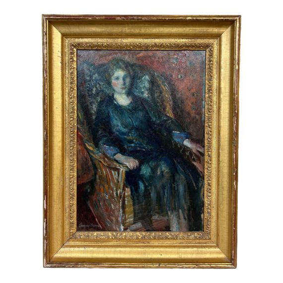 Mid 20th Century Josette Faguet Original Oil Painting, “Boy With Bird ...