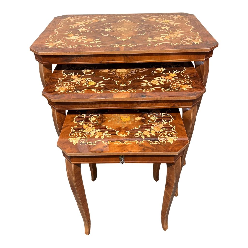 Italian Inlaid Nesting Tables + Music Box, Set of Three - Design Plus ...