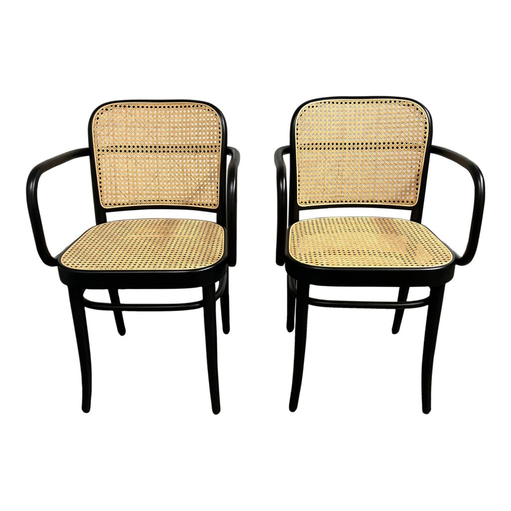Ton Josef Hoffman Model 811 Caned Dining Arm Chairs, a Pair. Original ...