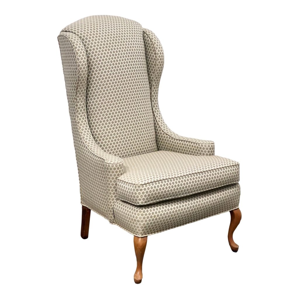 Ethan Allen Queen Anne Patterned Wingback Chair - Design Plus Gallery