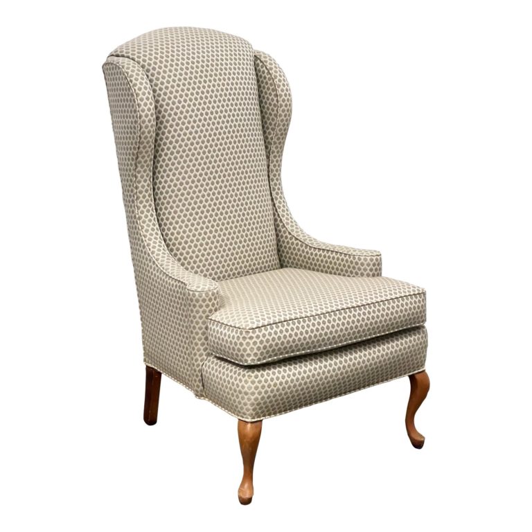 Ethan Allen Queen Anne Patterned Wingback Chair - Design Plus Gallery
