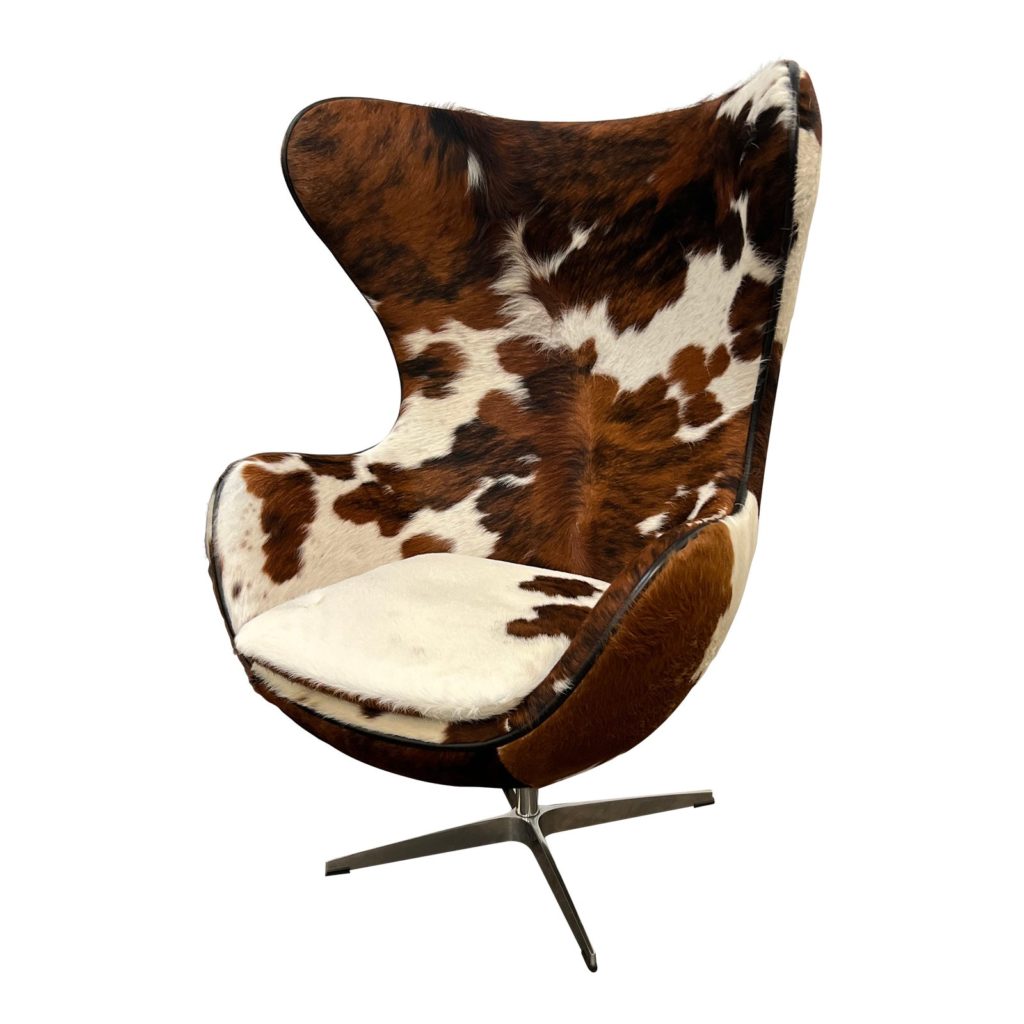 Arne Jacobson Style Cowhide Swivel Egg Chair - Design Plus Gallery