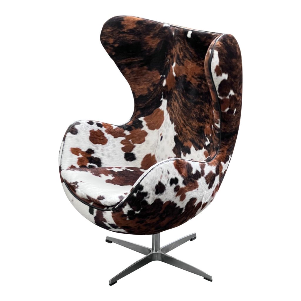 Arne Jacobson Style Cowhide Swivel Egg Chair - Design Plus Gallery