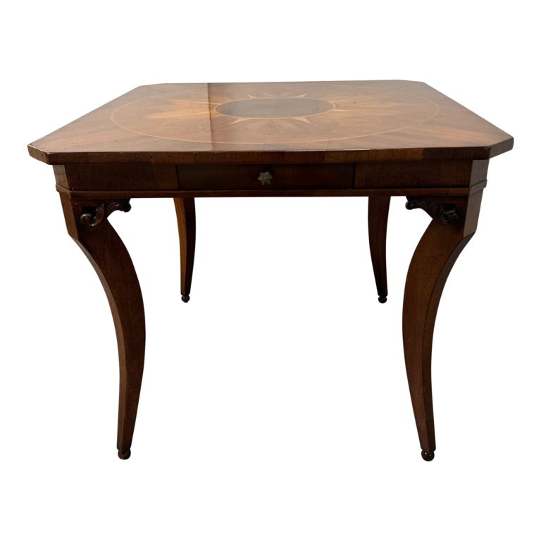 Vintage Mahogany With Sun Pattern Inlay Game Table - Design Plus Gallery