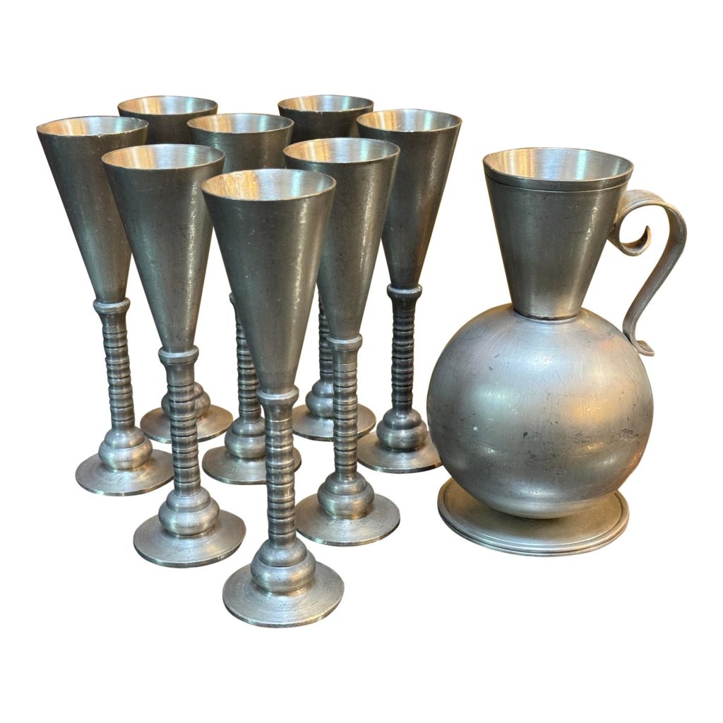 Gunnar Hawstad Mid Century Pewter Goblets + Decanter, Set of Nine ...