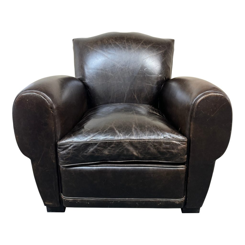 Restoration Hardware Moustache Leather Club Chair - Design Plus Gallery