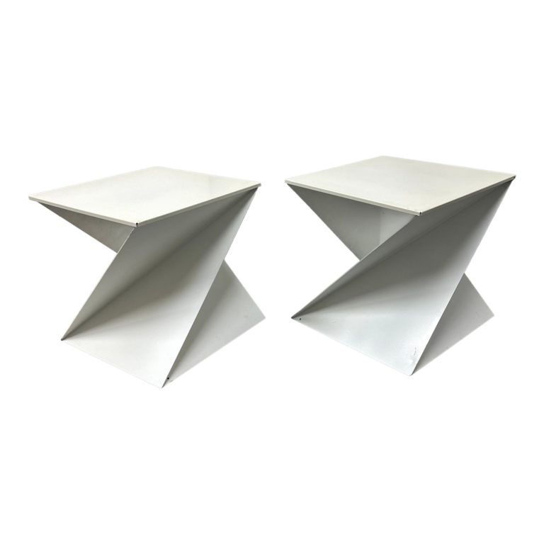 White Metal Origami Style Side Tables, a Pair - Design Plus Gallery