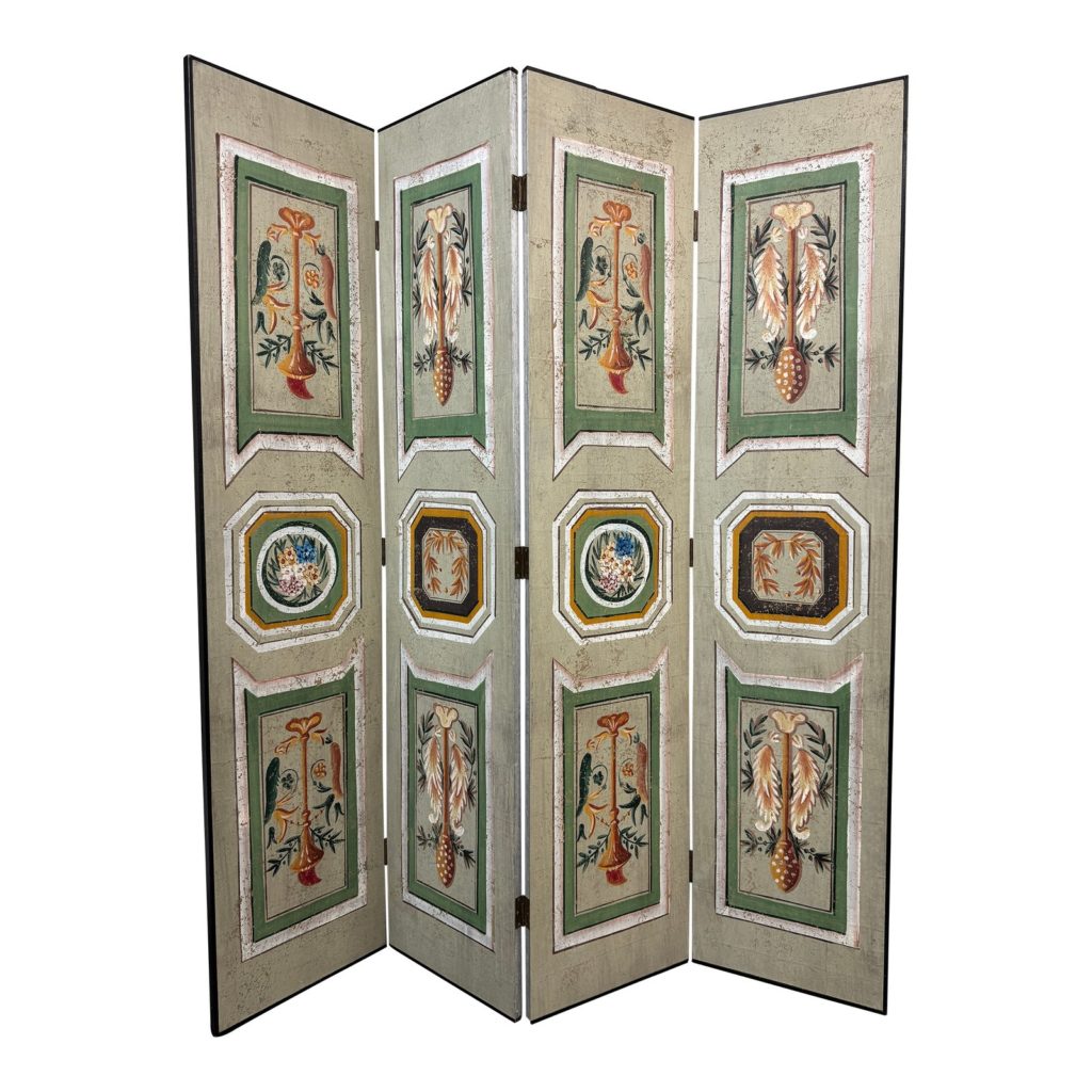 Vintage Hand Painted Four Panel Divider + Screen | Design Plus Gallery