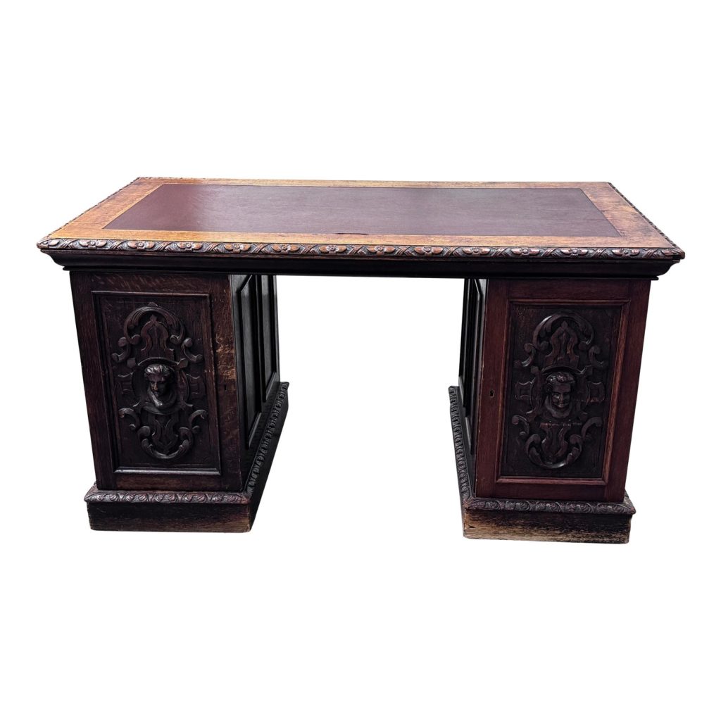Antique French Renaissance Style Carved Oak Double Partner/Bankers Desk ...