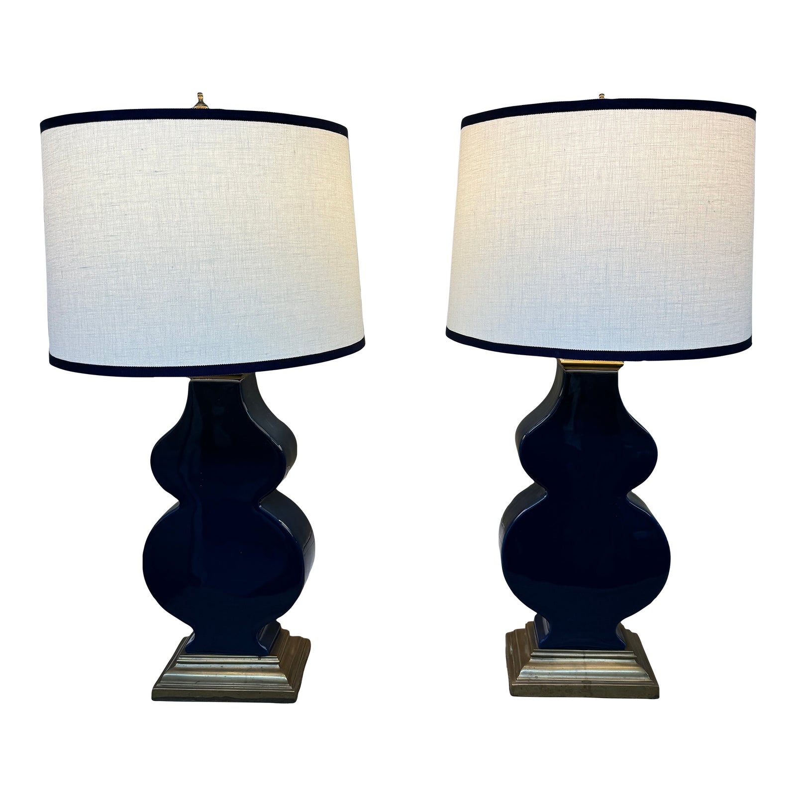 Visual Comfort Alexa Hampton Anita Midnight Blue Ceramic Table Lamps, a ...