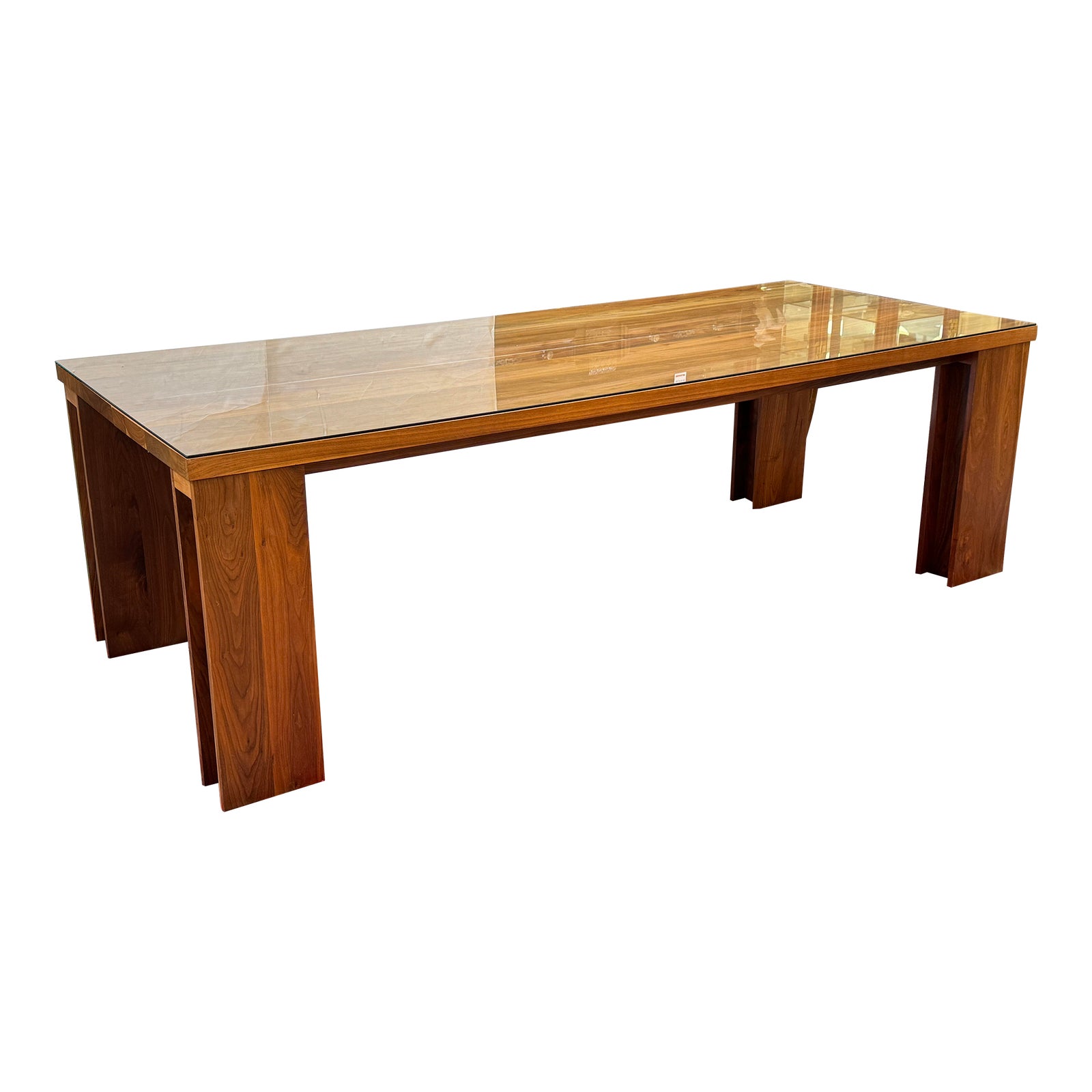De La Espada Long Walnut Dining Table with Custom Glass Top . Original ...