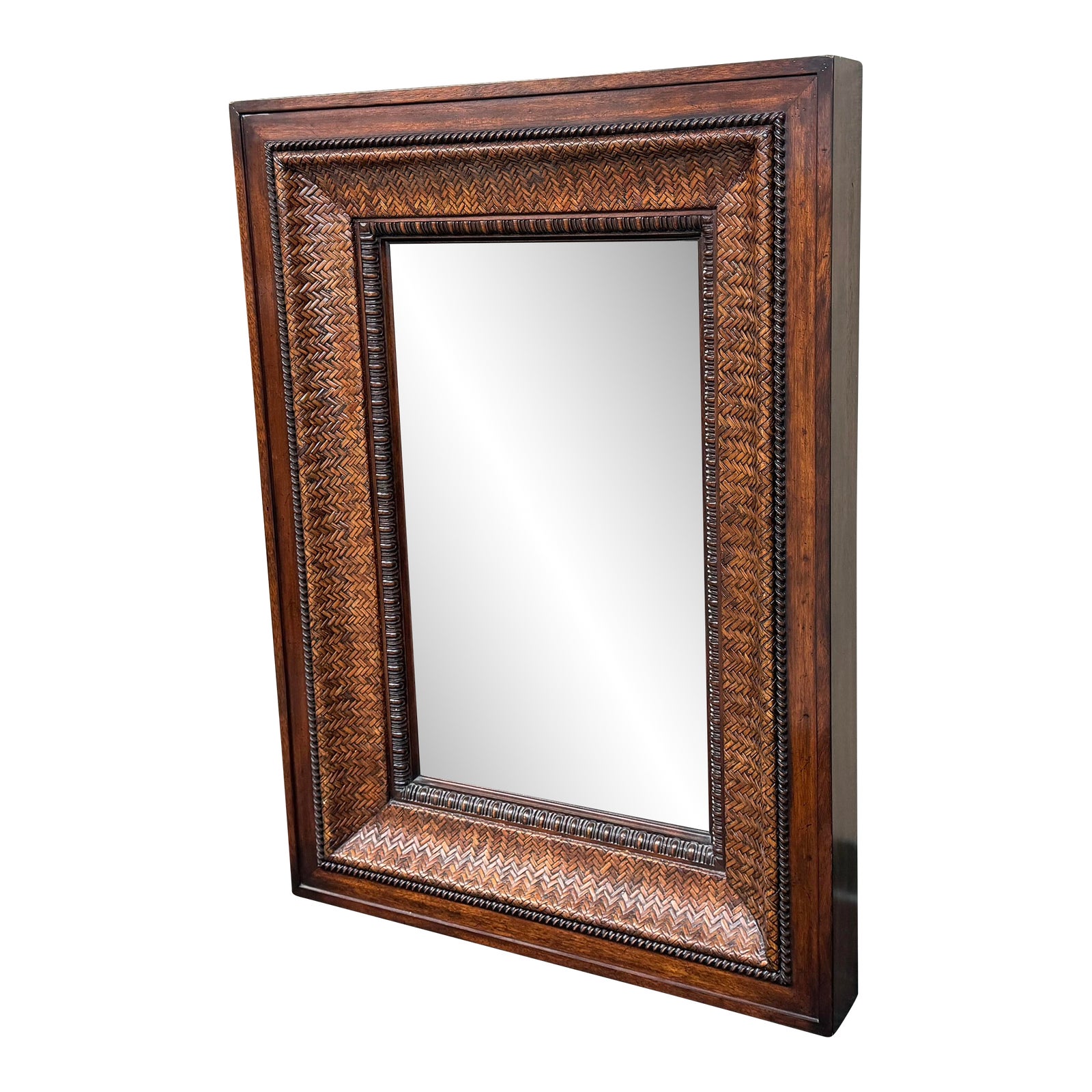 Ralph Lauren Mahogany + Woven Rattan Large Wall Mirror - Design Plus ...