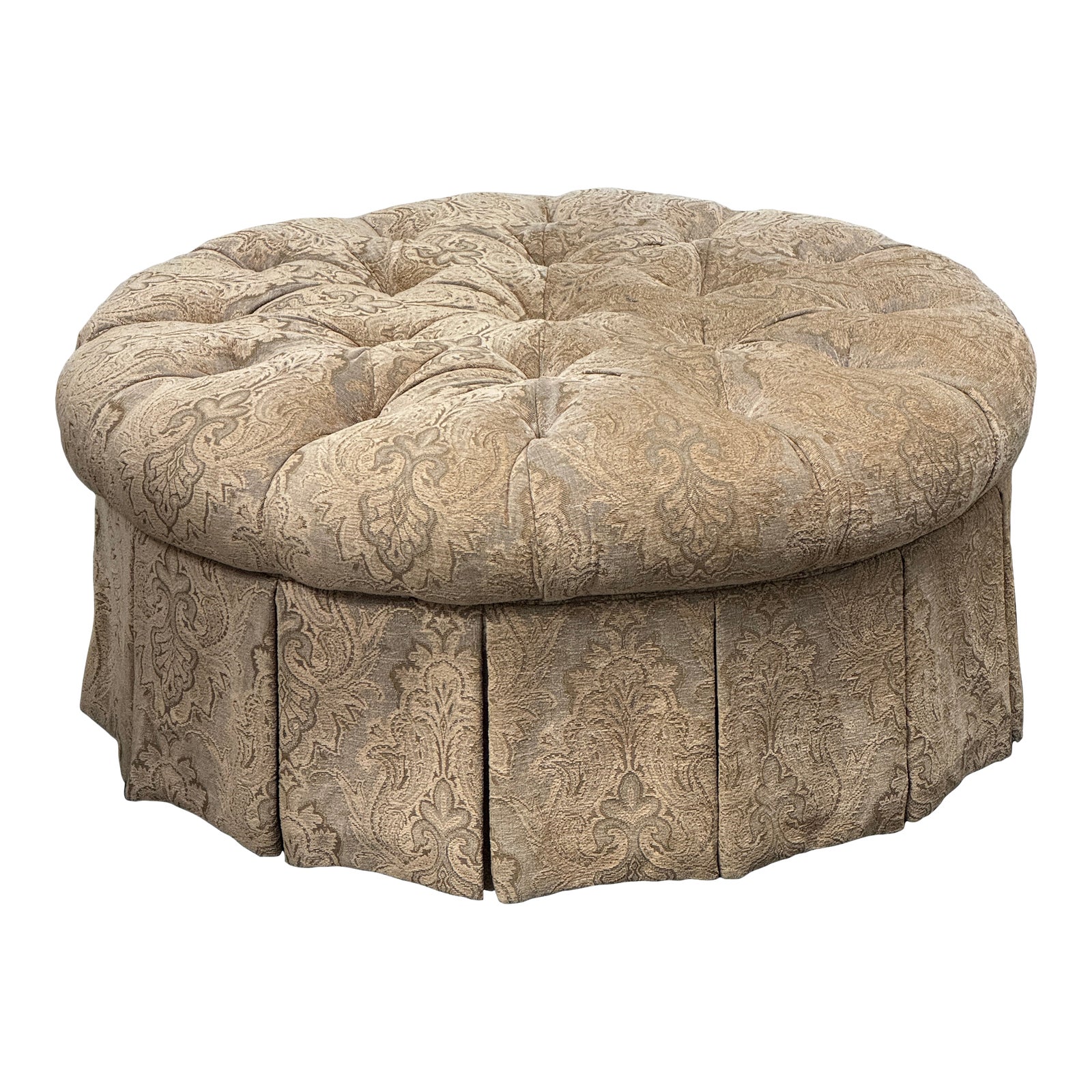 Mitchell Gold Tufted Leather Ottoman | Design Plus Gallery