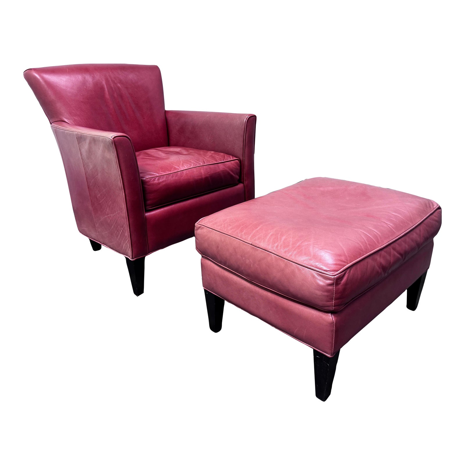 Room & Board Red Leather Club Chair + Ottoman - Design Plus Gallery