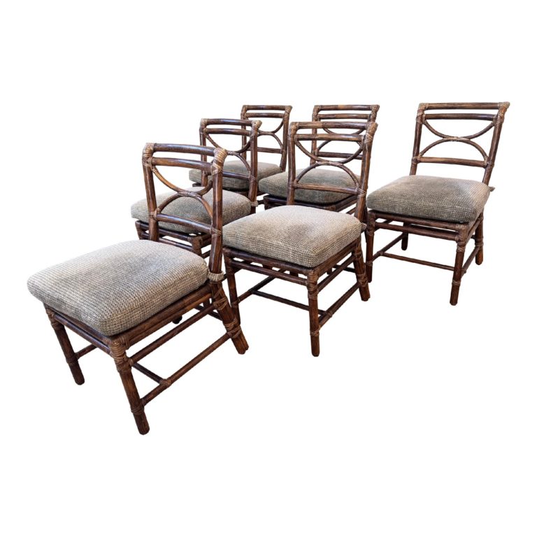 McGuire Leather Wrap Bamboo Dining Chairs, Set of Six - Design Plus Gallery