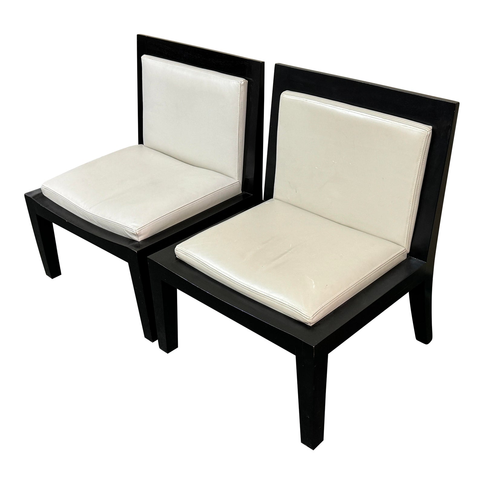Sunrise Contemporary Ivory Leather + Espresso Wood Chairs, a Pair ...