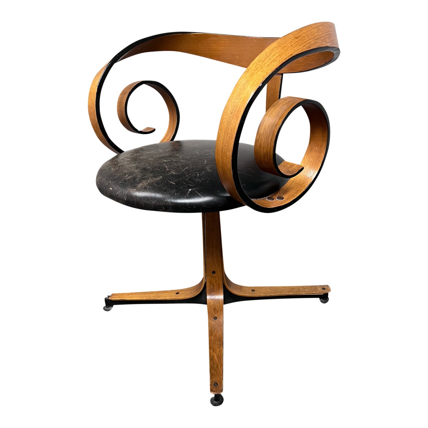 George Mulhauser “Scroll” Swivel Arm Chair for Plycraft - Design Plus ...