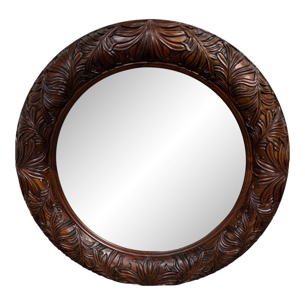 Ethan Allen Round Wall Mirror Carved Mahogany - Design Plus Gallery