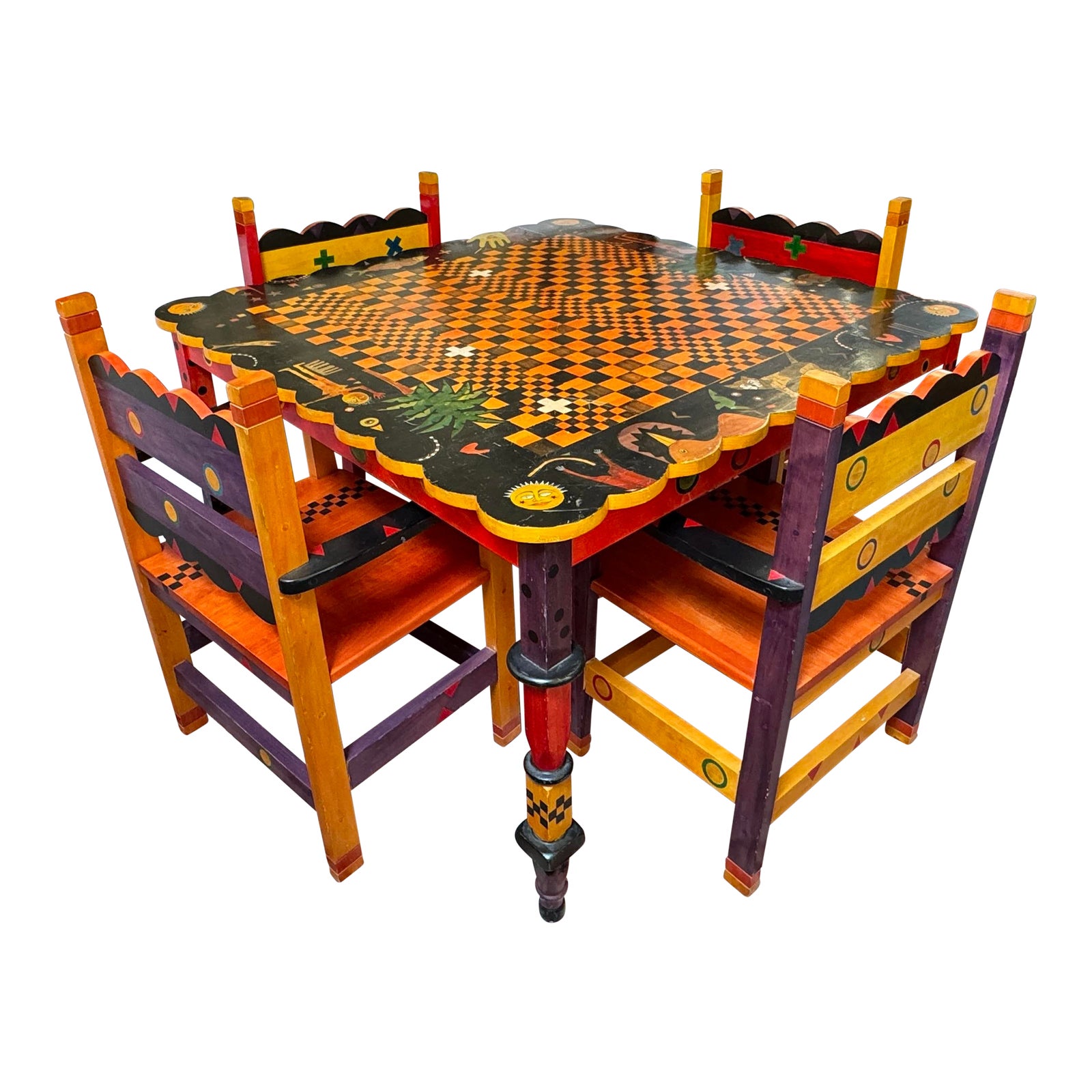 1990's Fabiana Garcia + Jandy Hand Painted Table + Four Chairs Set ...