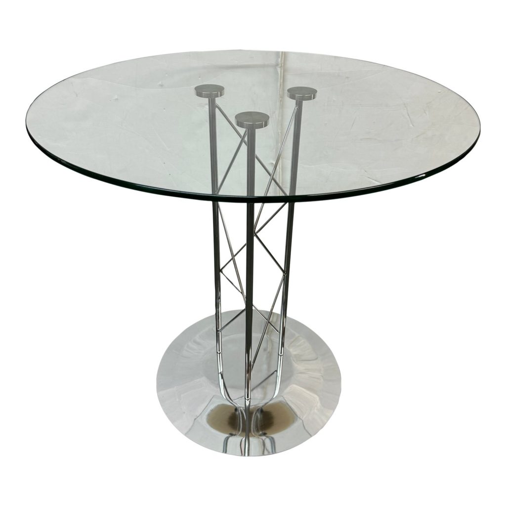 Glass + Chrome Pedestal Dining Table | Design Plus Gallery