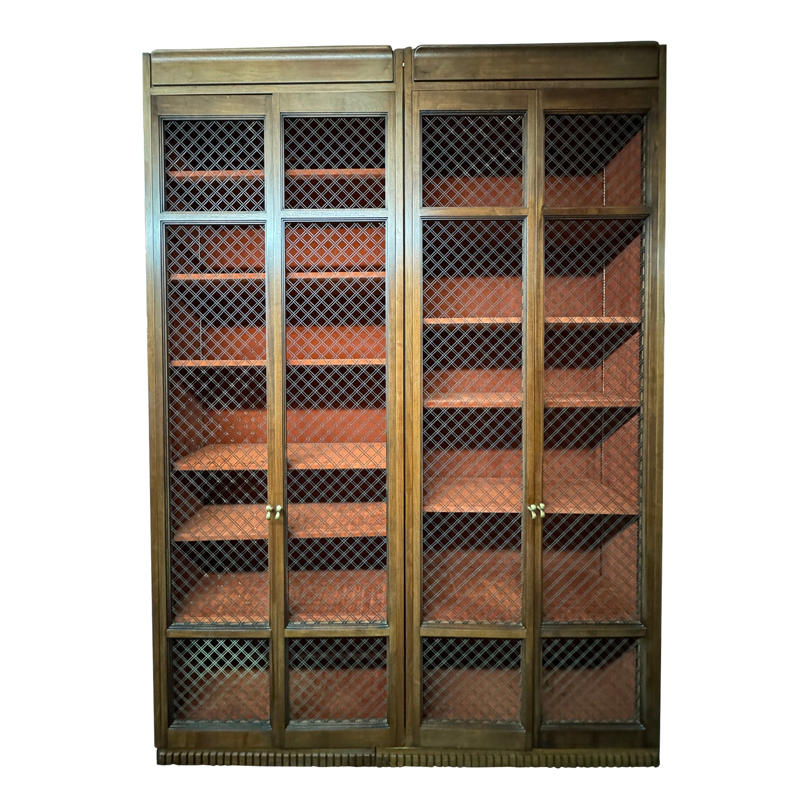 Custom Design Walnut + Bronze Mesh Three Piece Bookcase | Design Plus ...