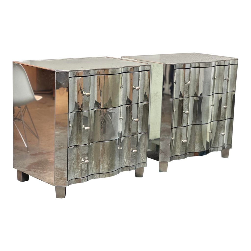 Ironies Three Drawer Mirrored Nightstands, a Pair - Design Plus Gallery