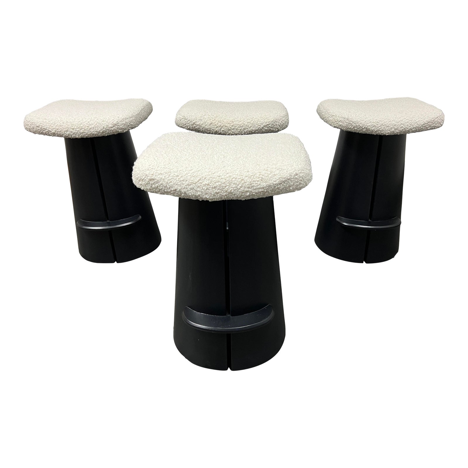 custom-design-counter-stools-in-ebonized-wood-with-boucle-seats-set-of ...