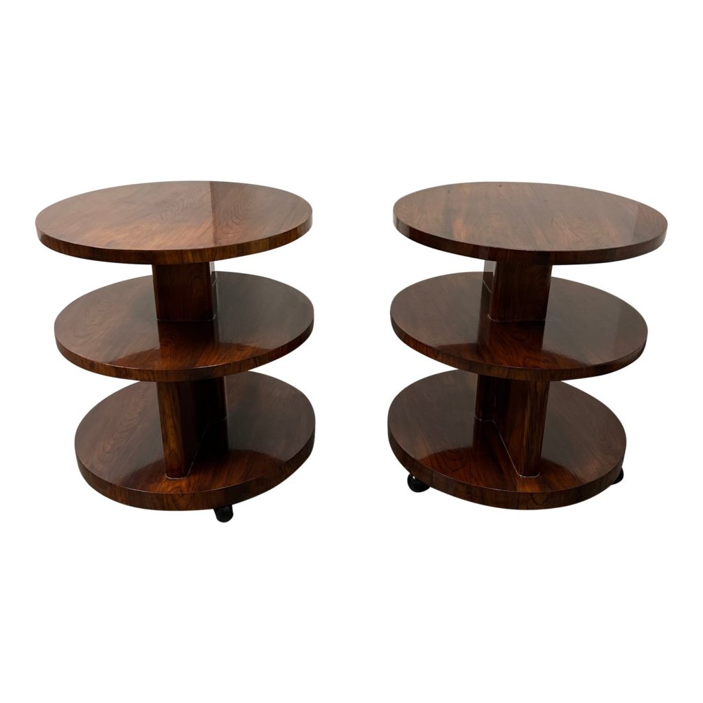 Epoca Three Tier Mahogany Round Side Tables, a Pair - Design Plus Gallery